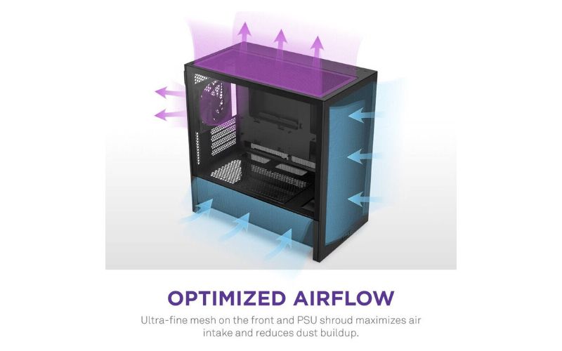 NZXT H3 Flow Micro-ATX Mid-Tower Airflow Left Side Tempered Glass Panel ...